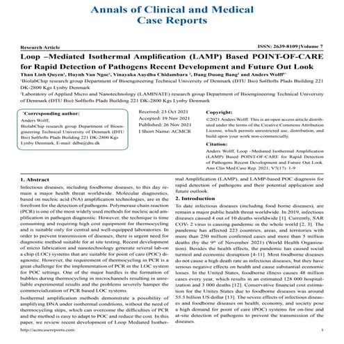 Loop –Mediated Isothermal Amplification (LAMP) Based POINT-OF-CARE for ...
