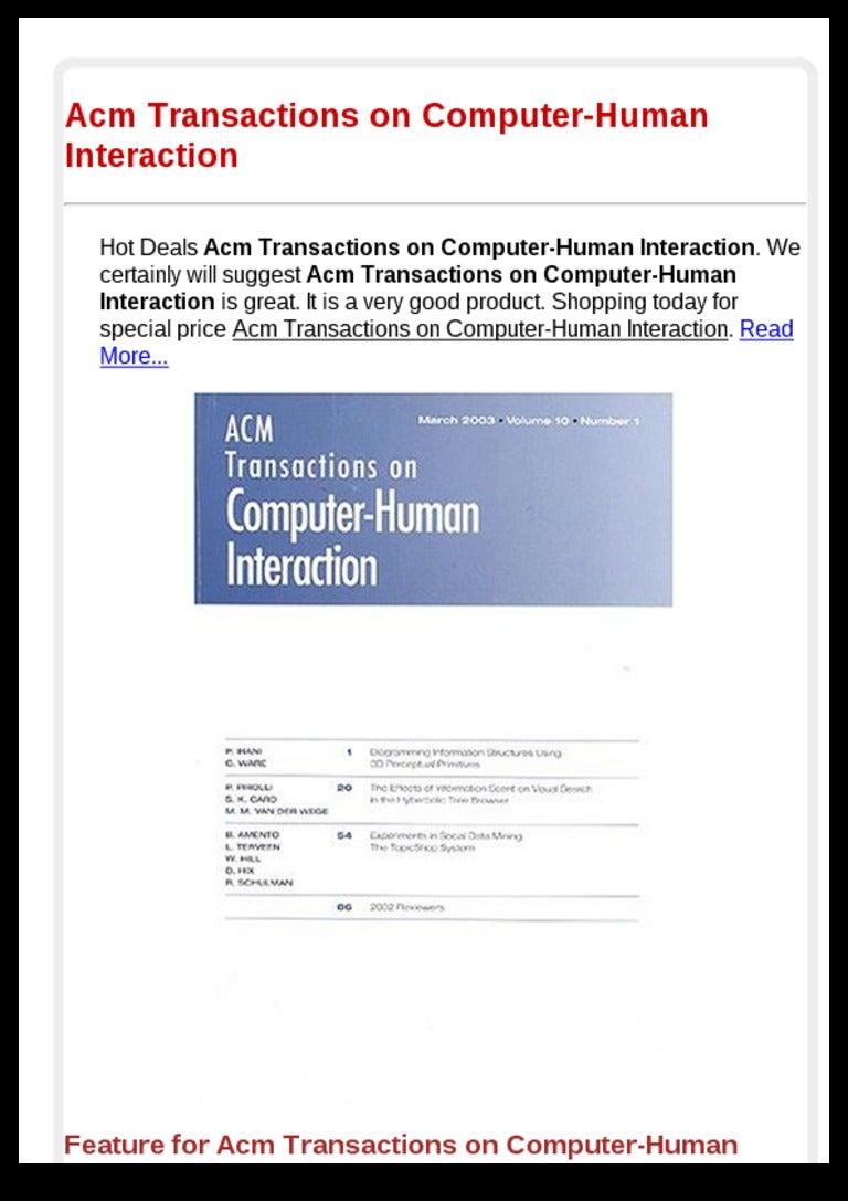 Acm Transactions On Computer Human Interaction
