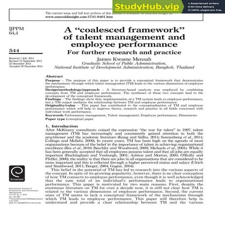 A Coalesced Framework Of Talent Management And Employee Performance For ...