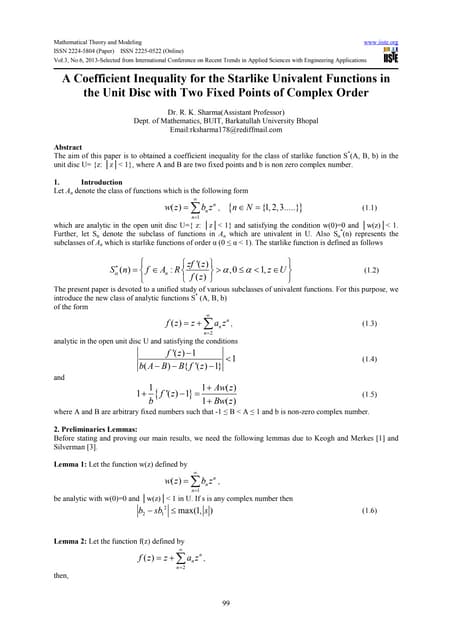 A Coefficient Inequality For The Starlike Univalent Functions In The