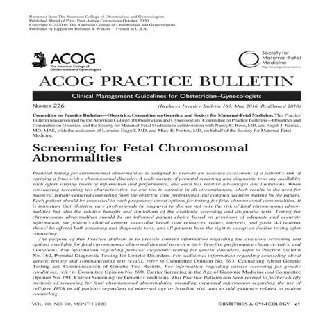 ACOG screening for fetal chromosomal abnormalities 2020 | PDF