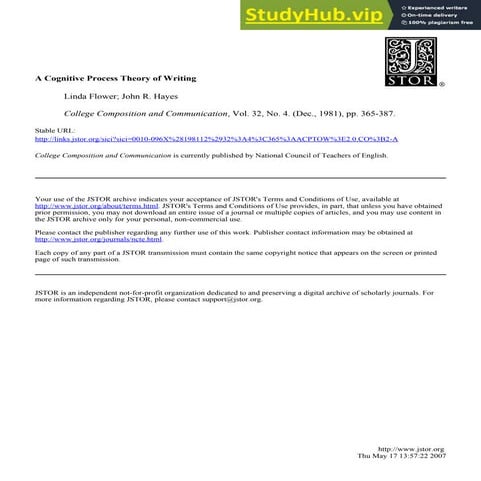 A Cognitive Process Theory Of Writing | PDF