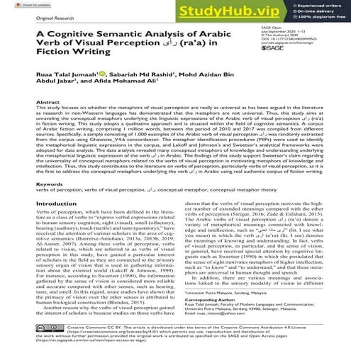 A Cognitive Semantic Analysis Of Arabic Verb Of Visual Perception (Ra A ...