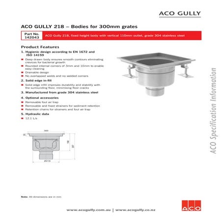 ACO GULLY 218 – Bodies for 300mm grates | PDF