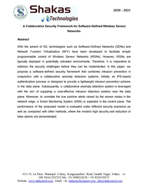 A Collaborative Security Framework For Software Defined Wireless Sensor
