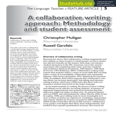 A Collaborative Writing Approach Methodology And Student Assessment | PDF