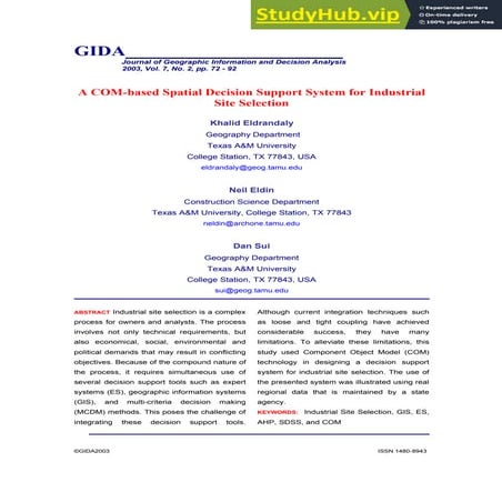 A COM-Based Spatial Decision Support System For Industrial Site Selection | PDF