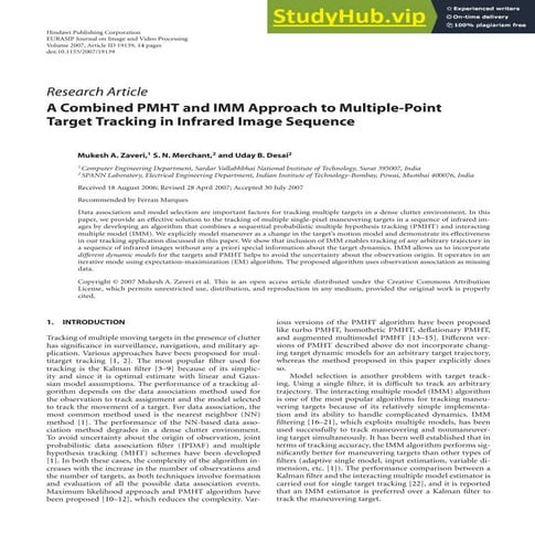 A Combined PMHT And IMM Approach To Multiple-Point Target Tracking In Infrared Image Sequence | PDF