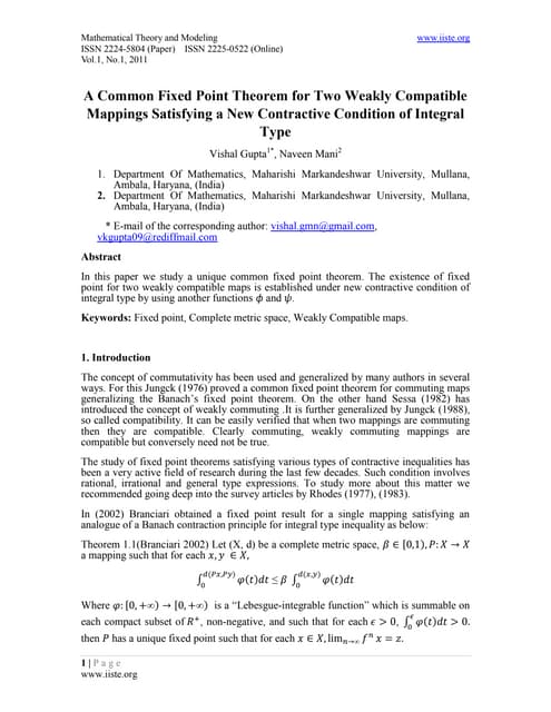 A Common Fixed Point Theorem For Two Weakly Compatible Mappings Satisfying A New Contractive