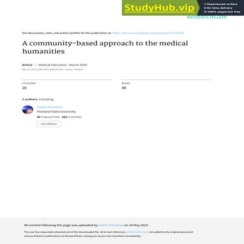 A Community Based Approach To The Medical Humanities | PDF