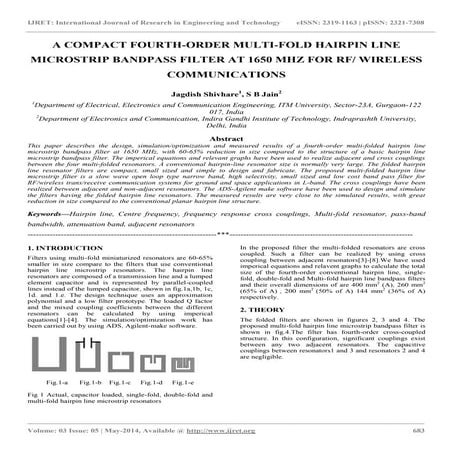 A Compact Fourth Order Multi Fold Hairpin Line Microstrip Bandpass Filter At 1650 Mhz For Rf