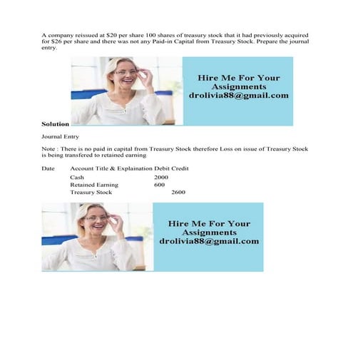 A company reissued at $20 per share 100 shares of treasury stock that.docx