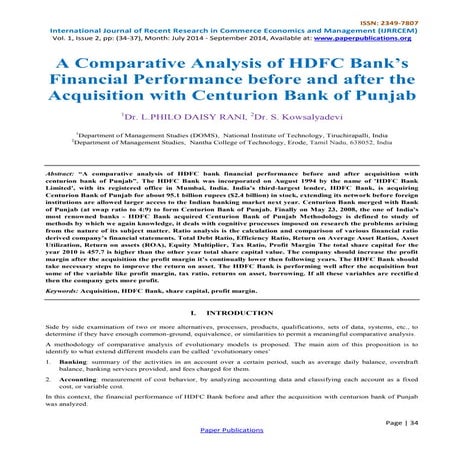 A Comparative Analysis of HDFC Bank’s Financial Performance before and ...