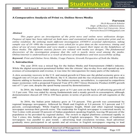 A Comparative Analysis Of Print Vs. Online News Media Parveen | PDF