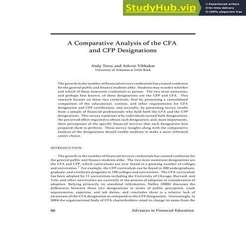 A Comparative Analysis Of The CFA And CFP Designations | PDF