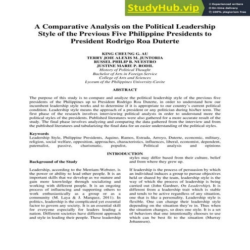 A Comparative Analysis On The Political Leadership Style Of The ...