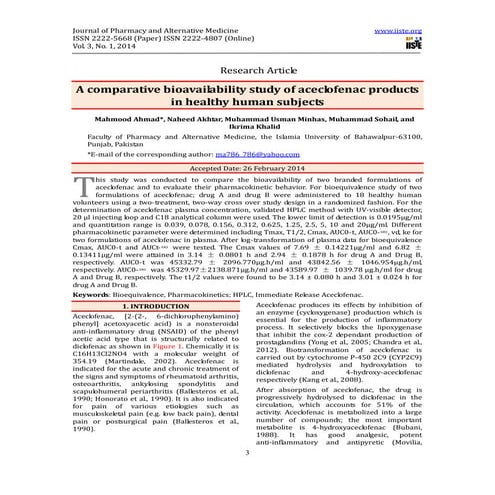 A comparative bioavailability study of aceclofenac products in healthy human subjects | PDF