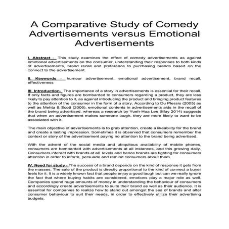 Comparative Study of Comedy Advertisements versus Emotional ...