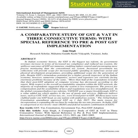 A COMPARATIVE STUDY OF GST VAT IN THREE CONSECUTIVE TERMS WITH SPECIAL ...