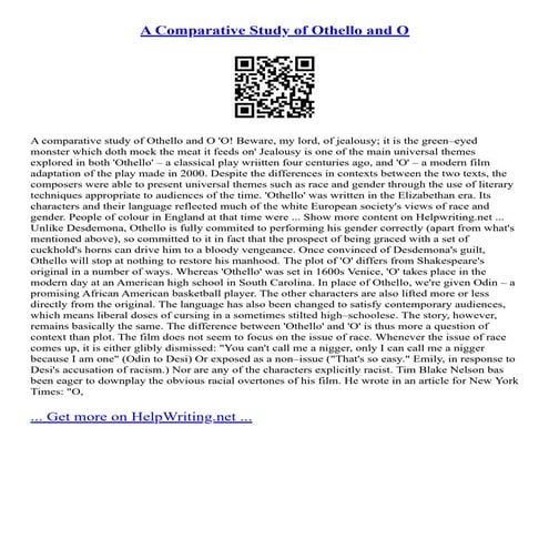 A Comparative Study Of Othello And O | PDF