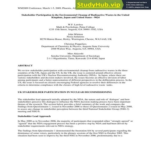 A Comparative Study of Stakeholder Participation in the Cleanup of ...