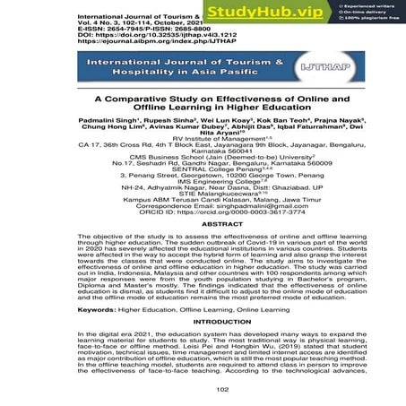 A Comparative Study On Effectiveness Of Online And Offline Learning In ...