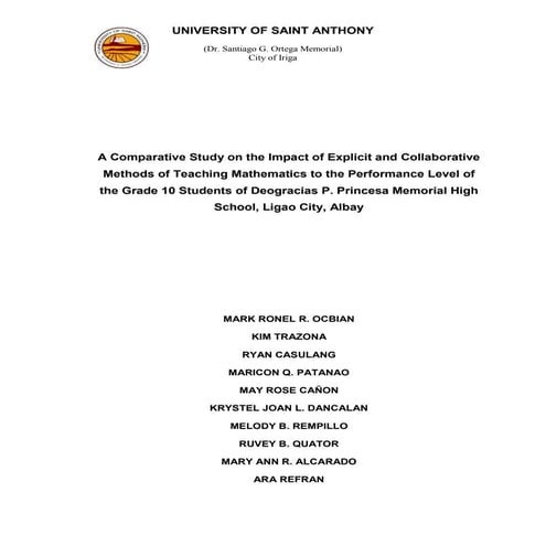 A Comparative Study on the Impact of Explicit and Collaborative Method of Teaching Mathematics ...