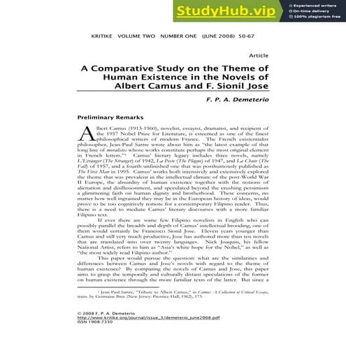 A Comparative Study On The Theme Of Human Existence In The Novels Of ...