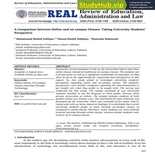 A Comparison Between Online And On-Campus Classes Taking University ...
