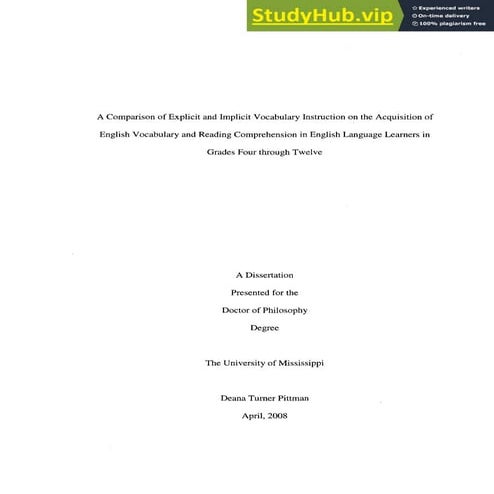 A Comparison Of Explicit And Implicit Vocabulary Instruction On The Acquisition Of English ...