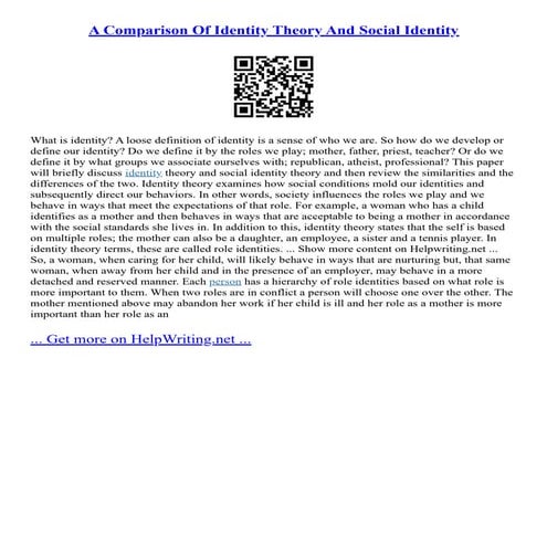 A Comparison Of Identity Theory And Social Identity | PDF