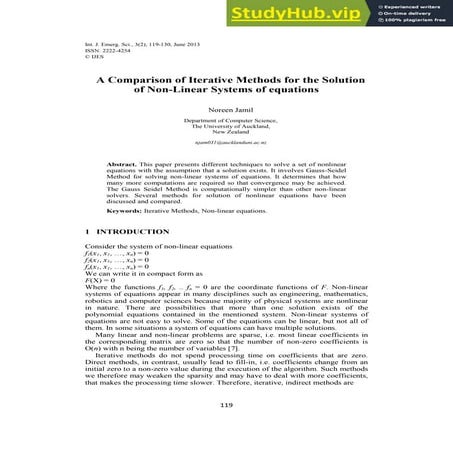 A Comparison Of Iterative Methods For The Solution Of Non Linear