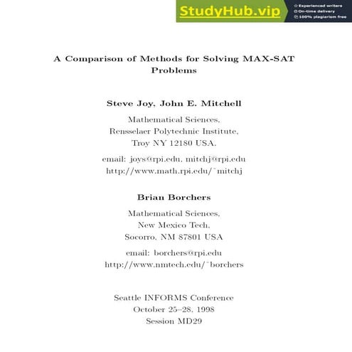 A Comparison Of Methods For Solving MAX-SAT Problems | PDF