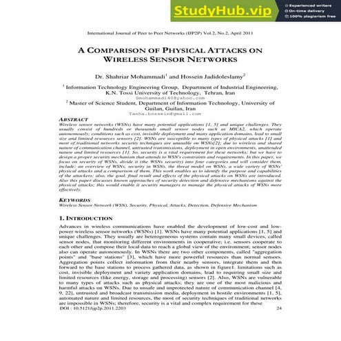 A Comparison Of Physical Attacks On Wireless Sensor Networks Pdf