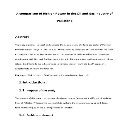 A comparison of risk on return in the petroleum sector of pakistan | DOCX