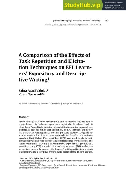 A Comparison Of The Effects Of Task Repetition And Elicitation ... A Comparison Of The Effects Of Task Repetition And Elicitation ...