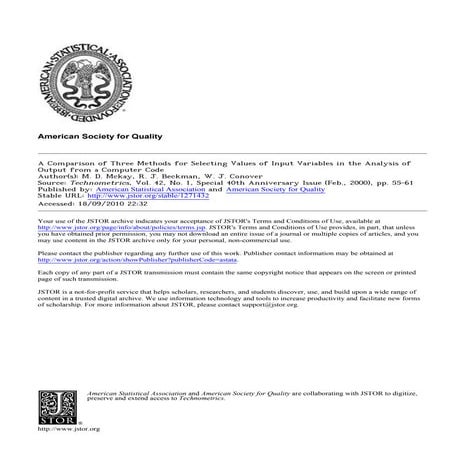 A Comparison Of Three Methods For Selecting Values Of Input Variables In The Analysis Pdf