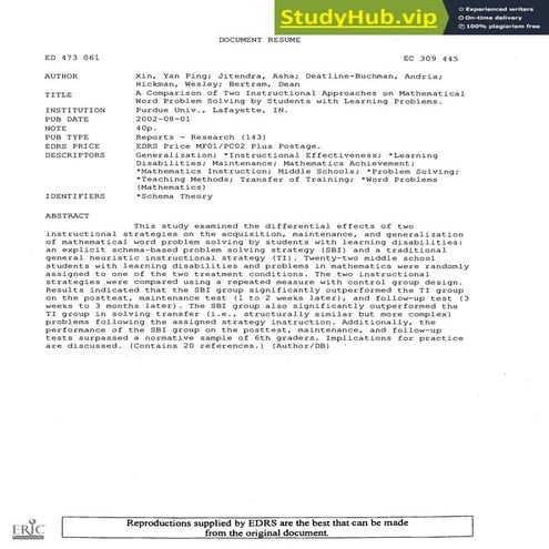 A Comparison Of Two Instructional Approaches On Mathematical Word Problem Solving By Students ...