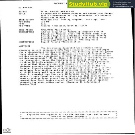 A Comparison Of Word Processed And Handwritten Essays From A ...