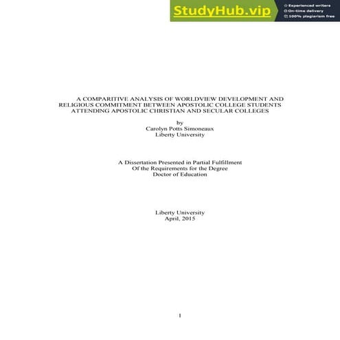 A COMPARITIVE ANALYSIS OF WORLDVIEW DEVELOPMENT AND RELIGIOUS ...