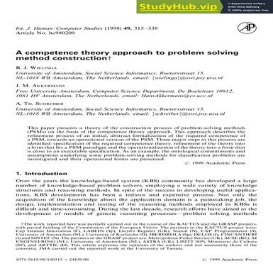 A Competence Theory Approach To Problem Solving Method Construction | PDF