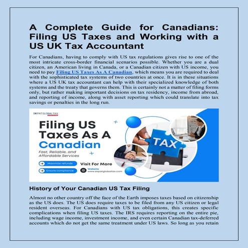 A Complete Guide for Canadians Filing US Taxes and Working with a US UK ...