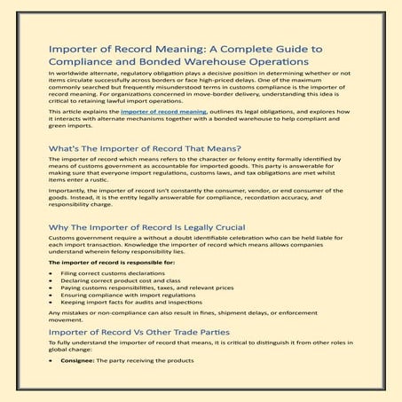 Importer of Record Meaning: A Complete Guide to Compliance and Bonded ...