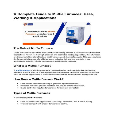 A Complete Guide to Muffle Furnaces Uses Working & Applications | PDF