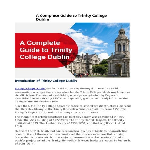 A Comprehensive Guide to Dublin's Trinity College | PDF
