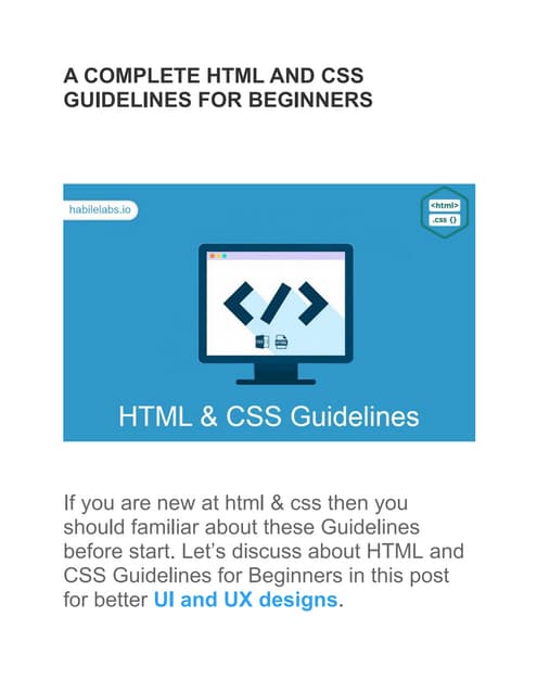A Complete Html And Css Guidelines For Beginners Pdf Web Design And Html Internet