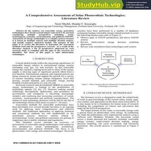 A Comprehensive Assessment Of Solar Photovoltaic Technologies Literature Review | PDF