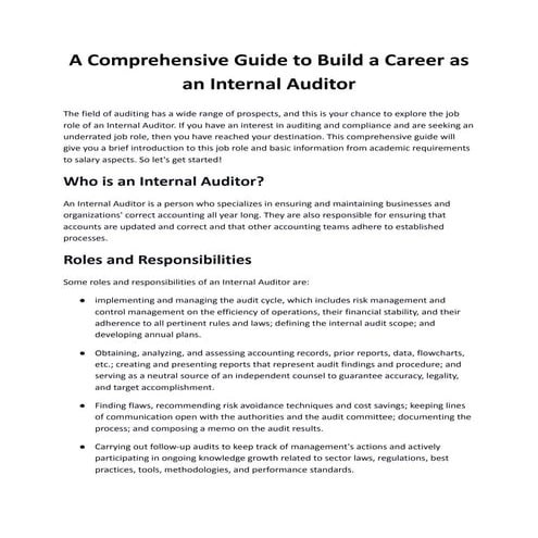 A Comprehensive Guide to Build a Career as an Internal Auditor | PDF
