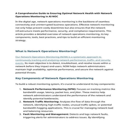 A Comprehensive Guide to Ensuring Optimal Network Health with Network Operations Monitoring in ...