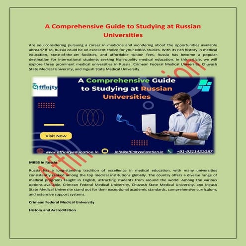 A Comprehensive Guide to Studying at Russian Universities | PDF